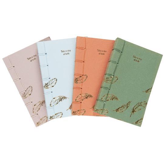 Notebook 4 asstd colours w/gold coloured leaf pattern