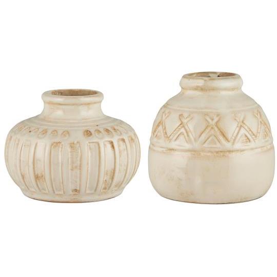 Vase 2 asstd designs Lea uneven glaze cream